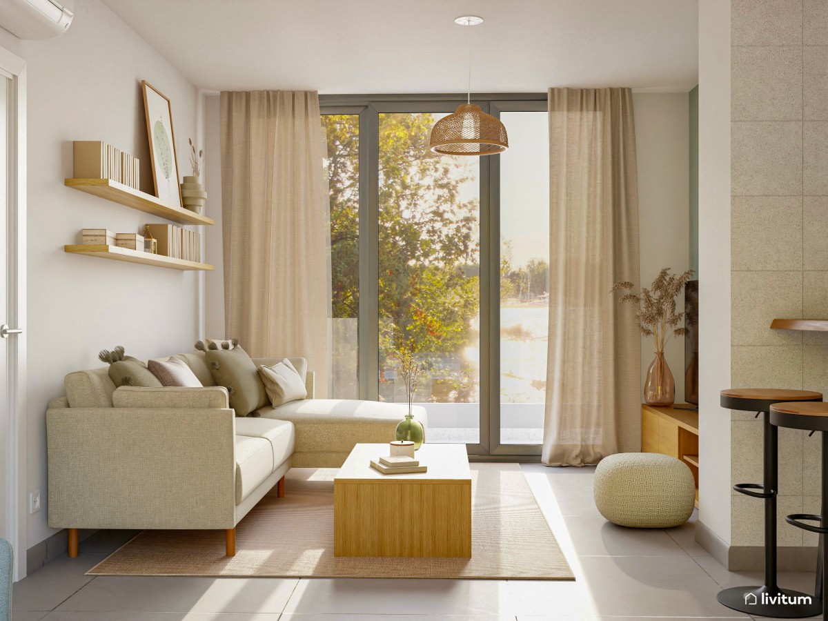 Acogedor y luminoso salón comedor abierto de estilo nórdico - Livitum.com
