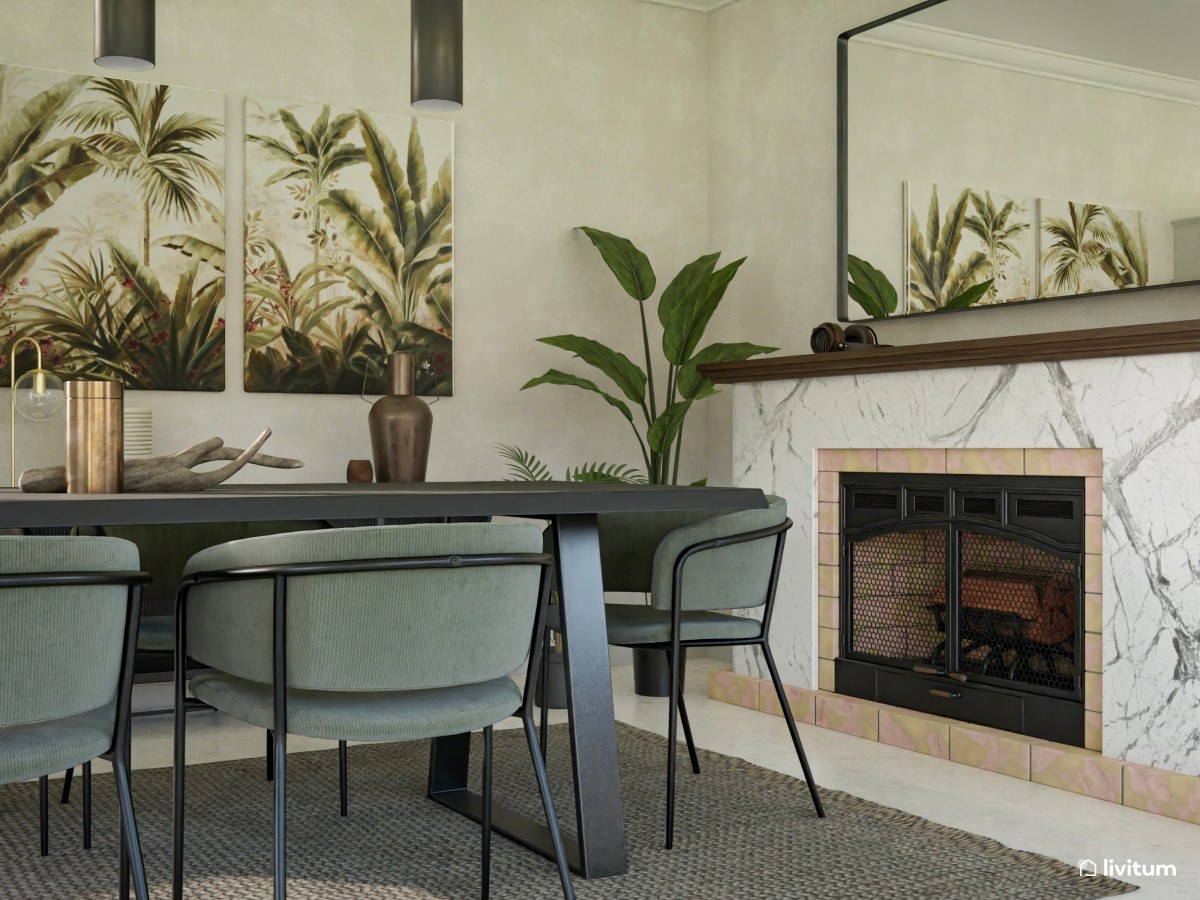 Comedor moderno con chimenea - Livitum.com