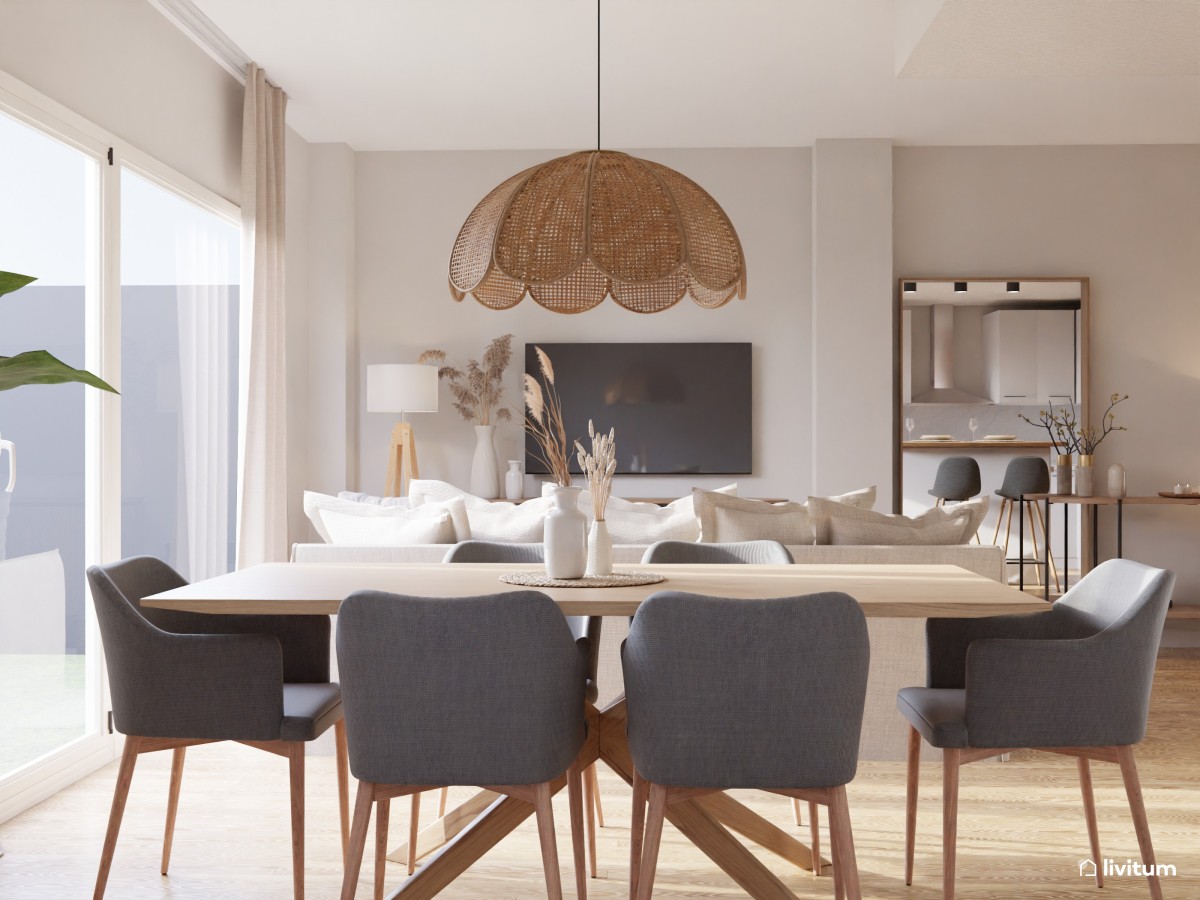 Comedor moderno y colonial con sillas gris claras - Livitum.com