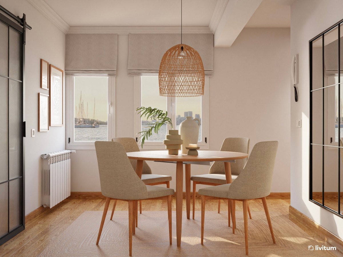 Comedor nórdico y rústico con colores neutros - Livitum.com