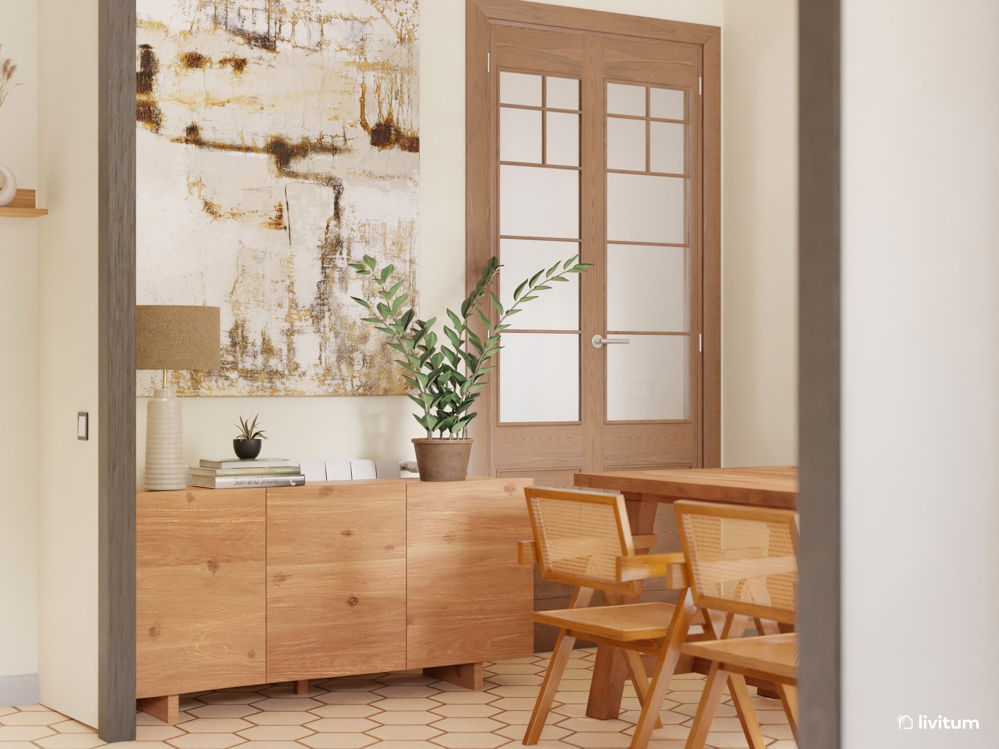 Comedor y salón de estilo colonial y nórdico que impresiona - Livitum.com