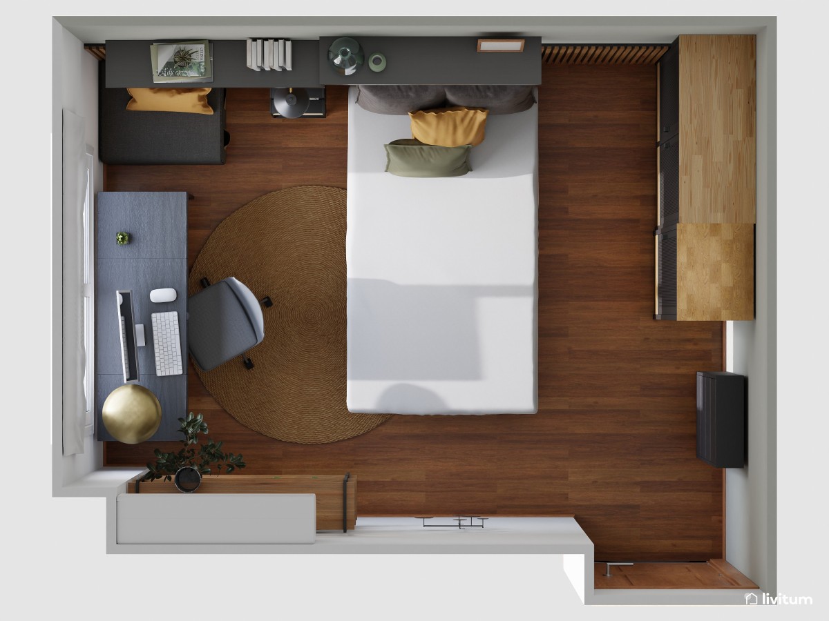 Dormitorio con cama individual de estilo industrial - Livitum.com