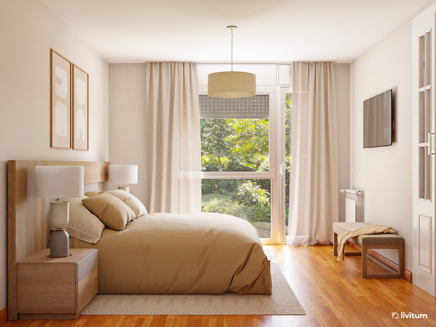 Dormitorio moderno y cálido con cabecero a medida - Livitum.com