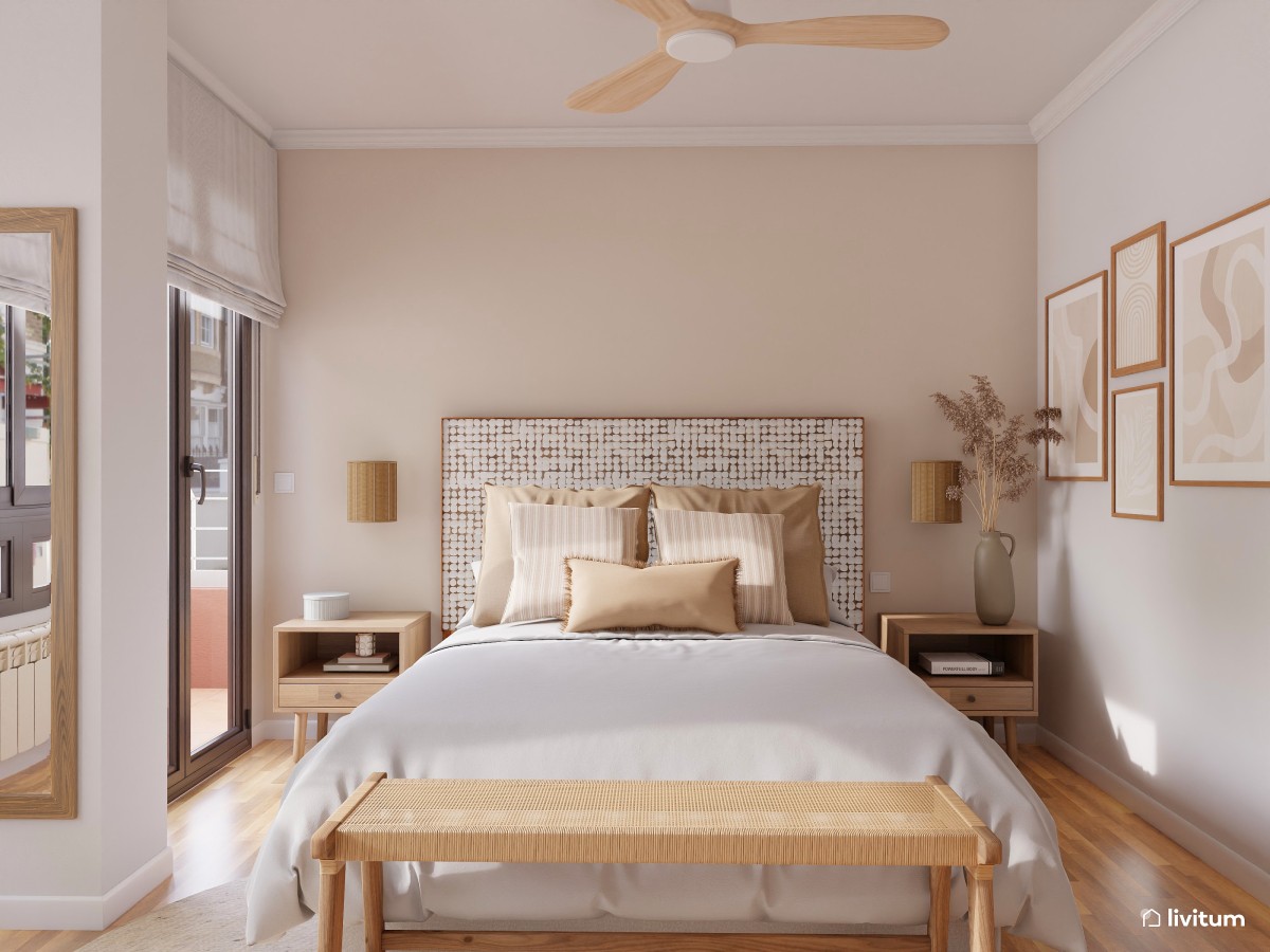 Dormitorio nórdico y rústico en tonos tierra - Livitum.com