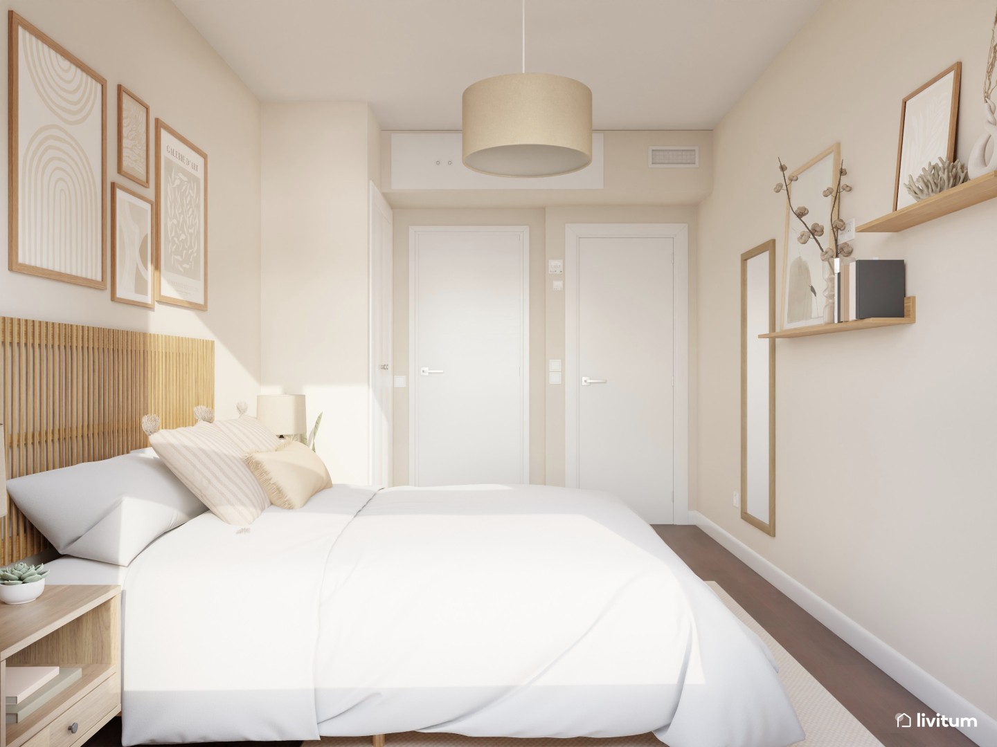 Dormitorio rústico y nórdico con un bonito cabecero - Livitum.com
