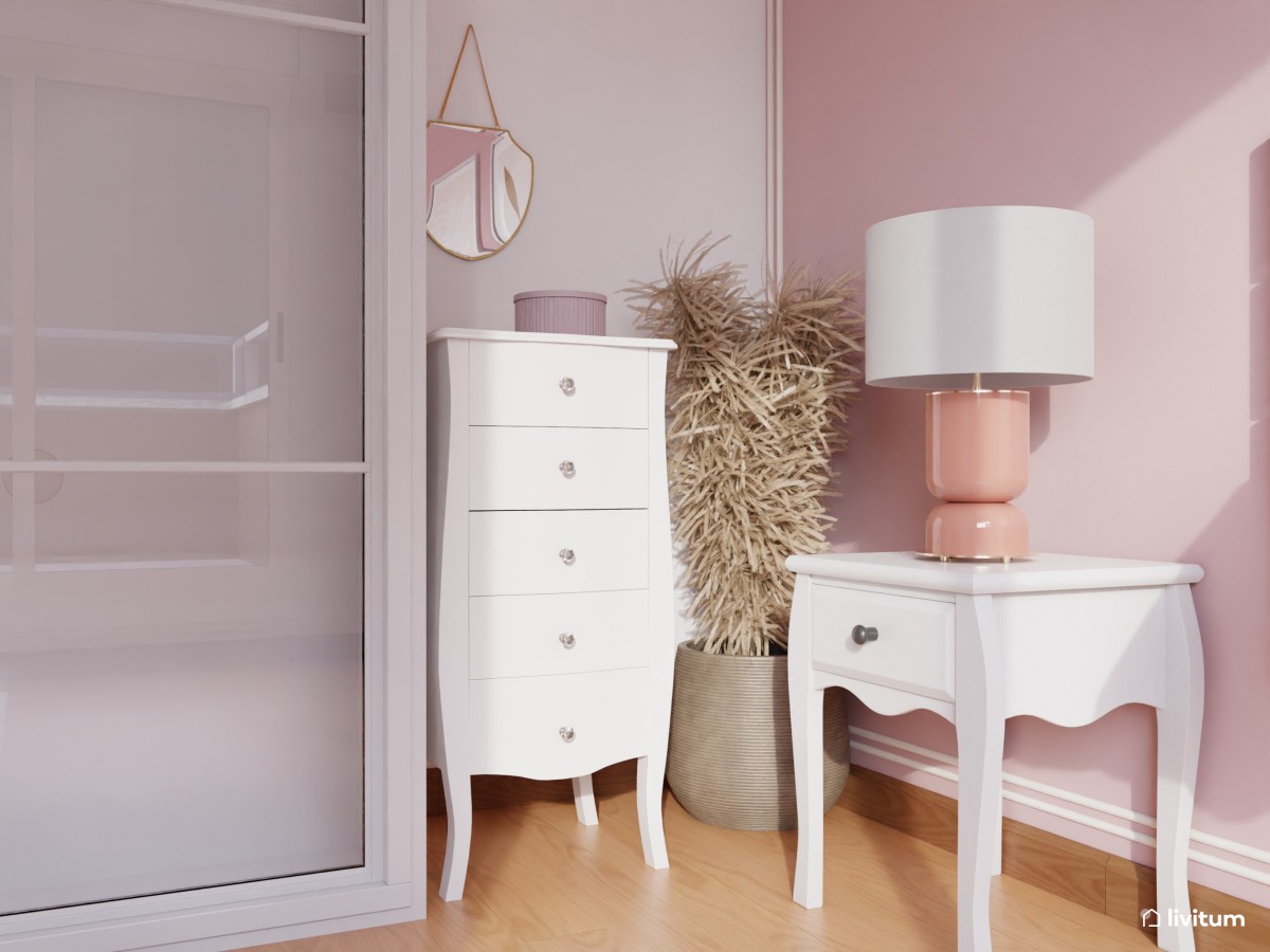 Dormitorio vintage rosa y blanco - Livitum.com