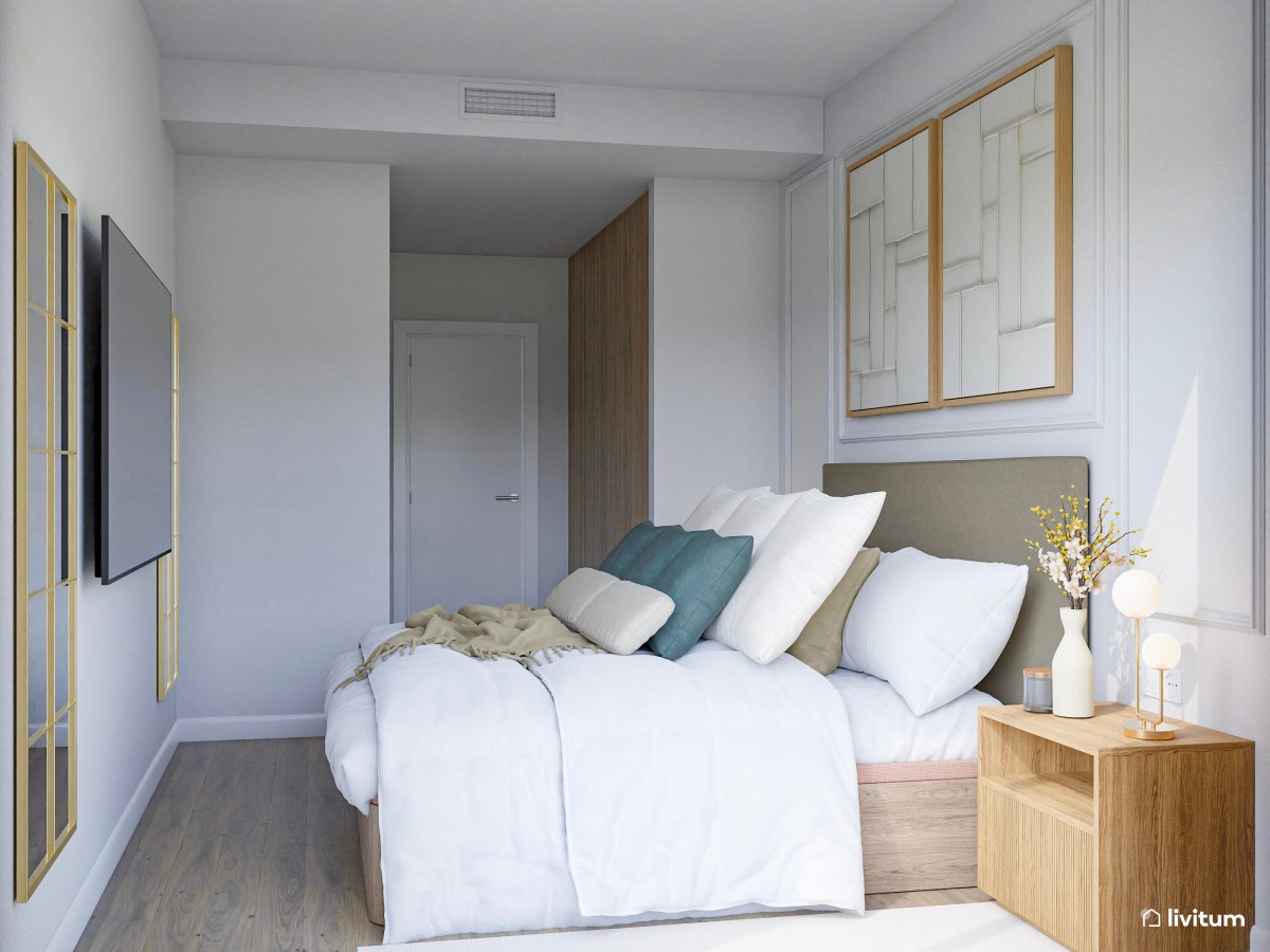 Elegante dormitorio con molduras y amplia terraza - Livitum.com