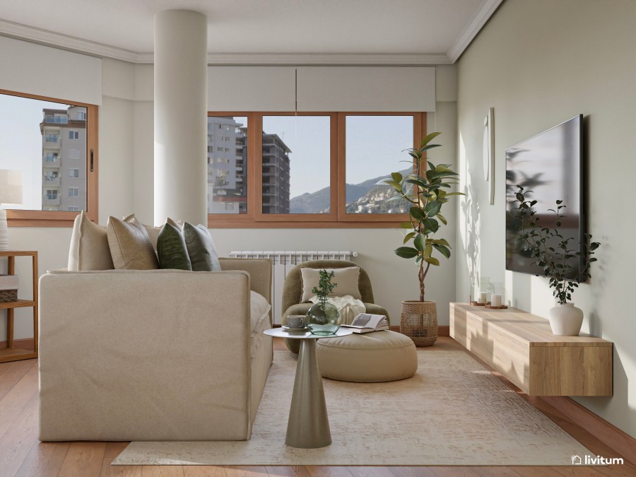 Elegante salón comedor de planta irregular con columnas - Livitum.com