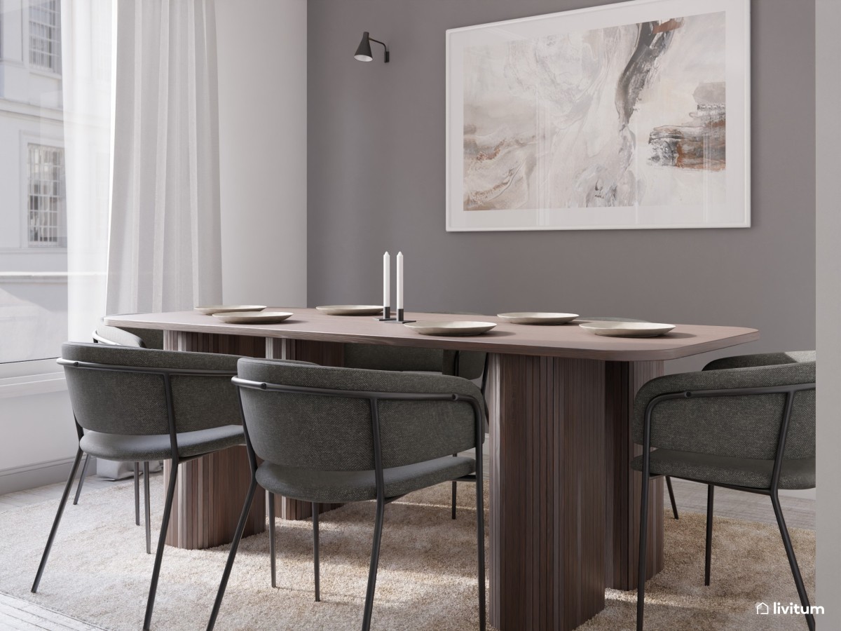 Elegante salón comedor en tonos grises - Livitum.com
