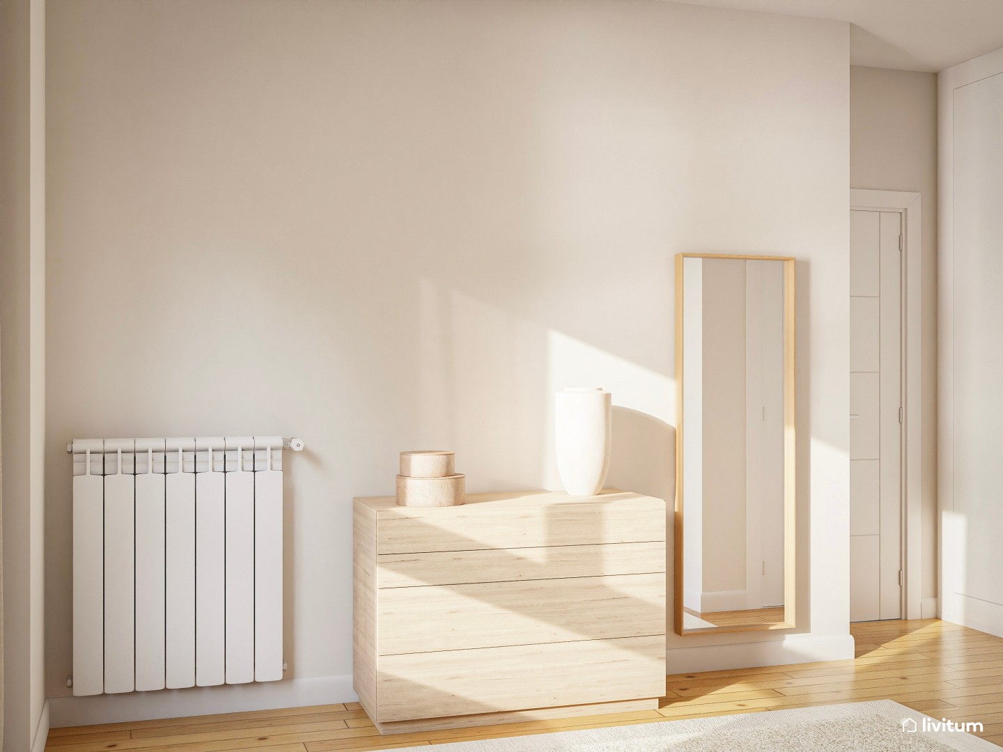 Elegante y moderno dormitorio doble en color crema - Livitum.com