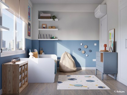 Habitación infantil con dos camas en tonos azules - Livitum.com