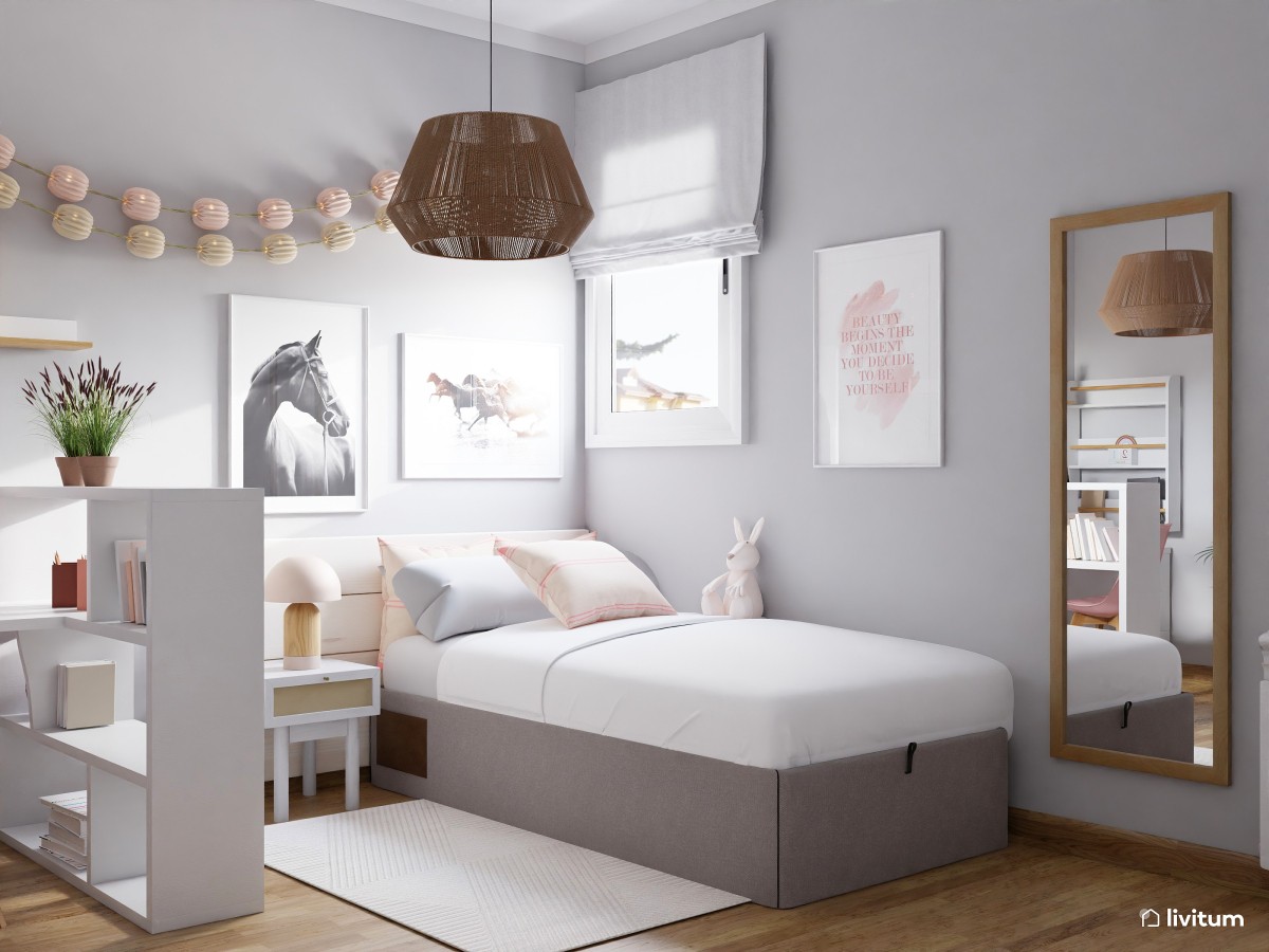 Habitación juvenil nórdica con sillón colgante - Livitum.com