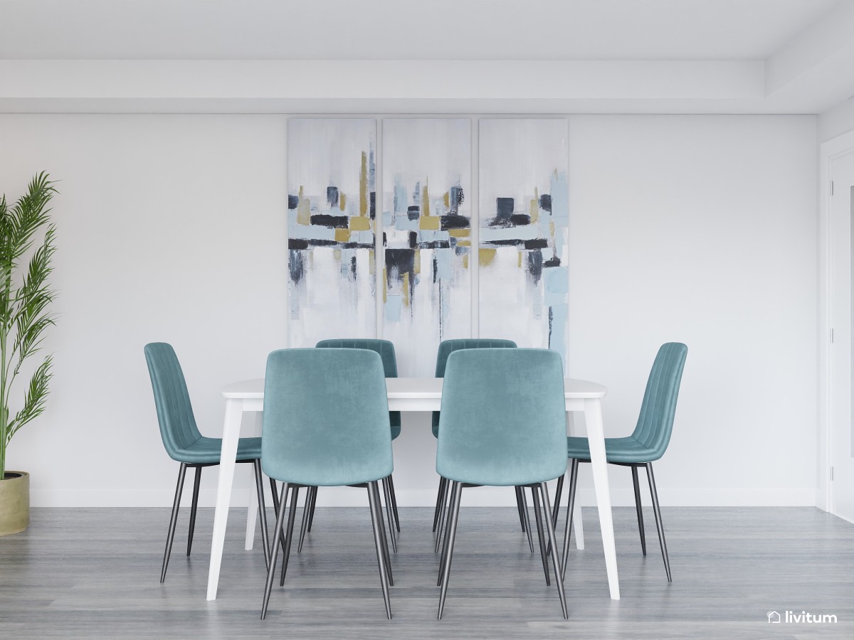 Moderno salón comedor en azul y tonos neutros - Livitum.com