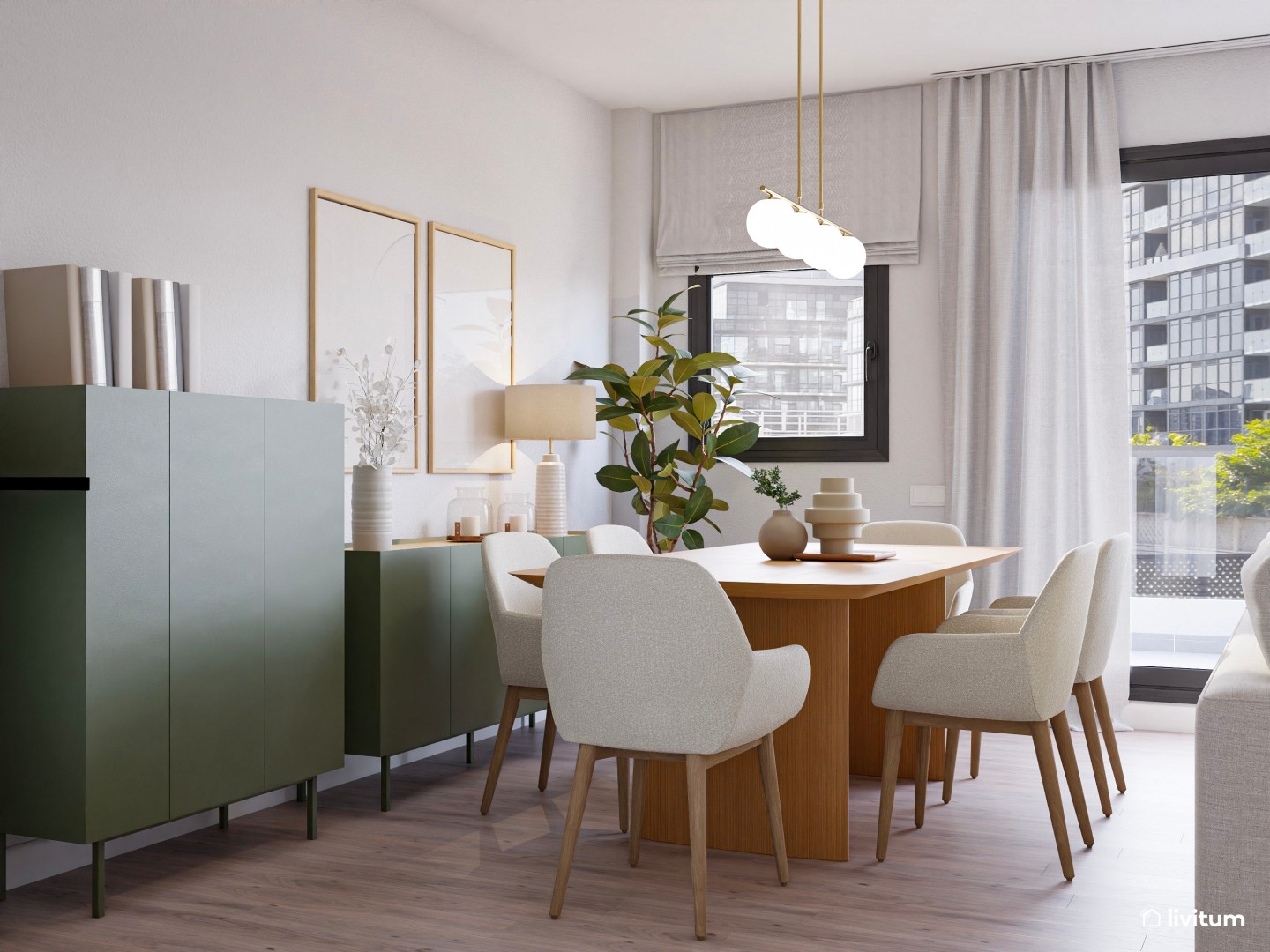 Salón comedor con originales muebles verdes - Livitum.com