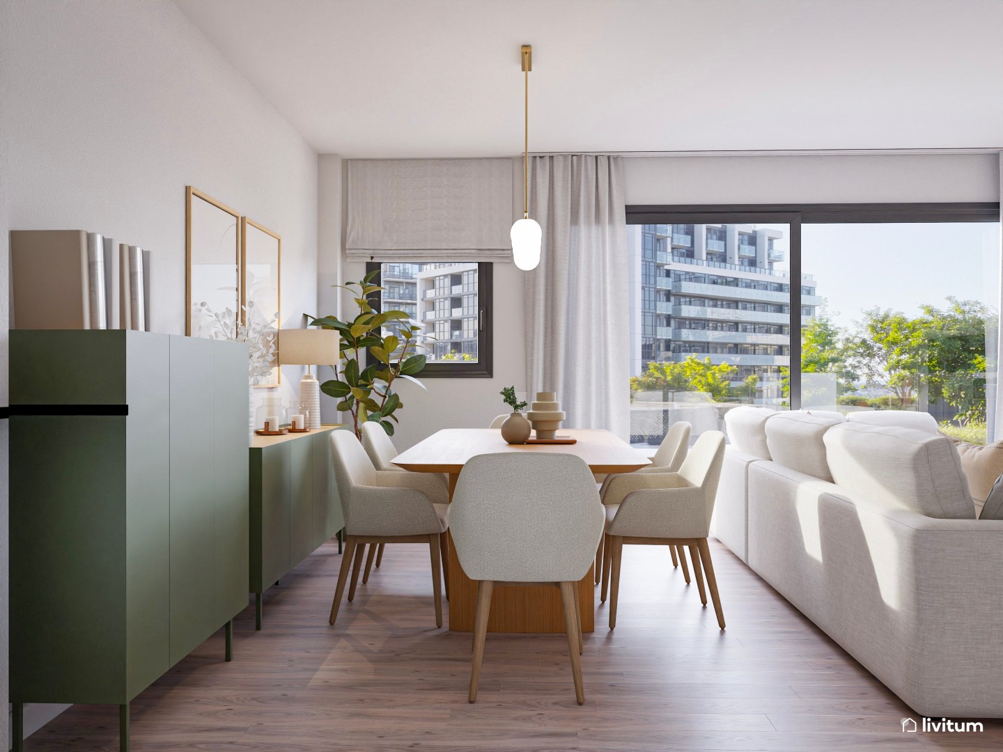 Salón comedor con originales muebles verdes - Livitum.com