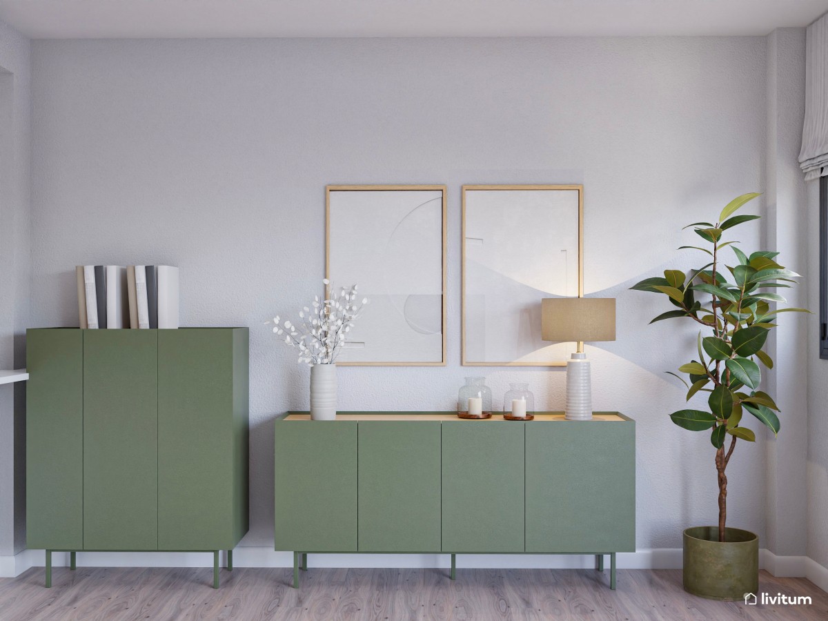 Salón comedor con originales muebles verdes - Livitum.com