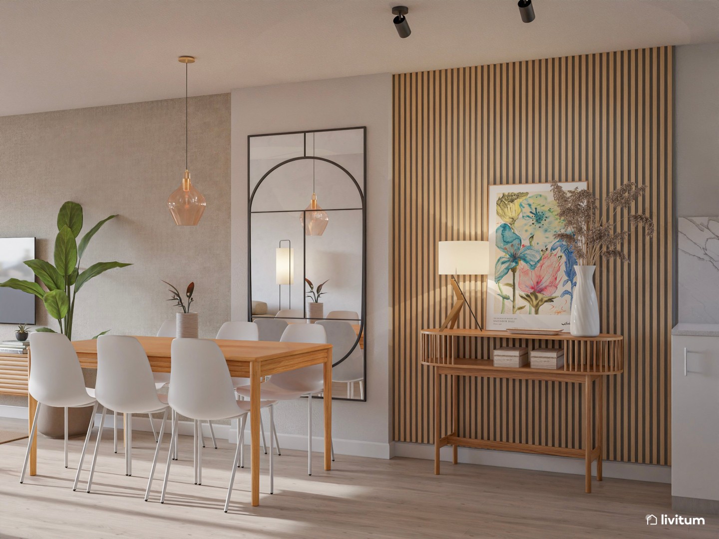 Salón comedor de diseño elegante con toques rústicos - Livitum.com
