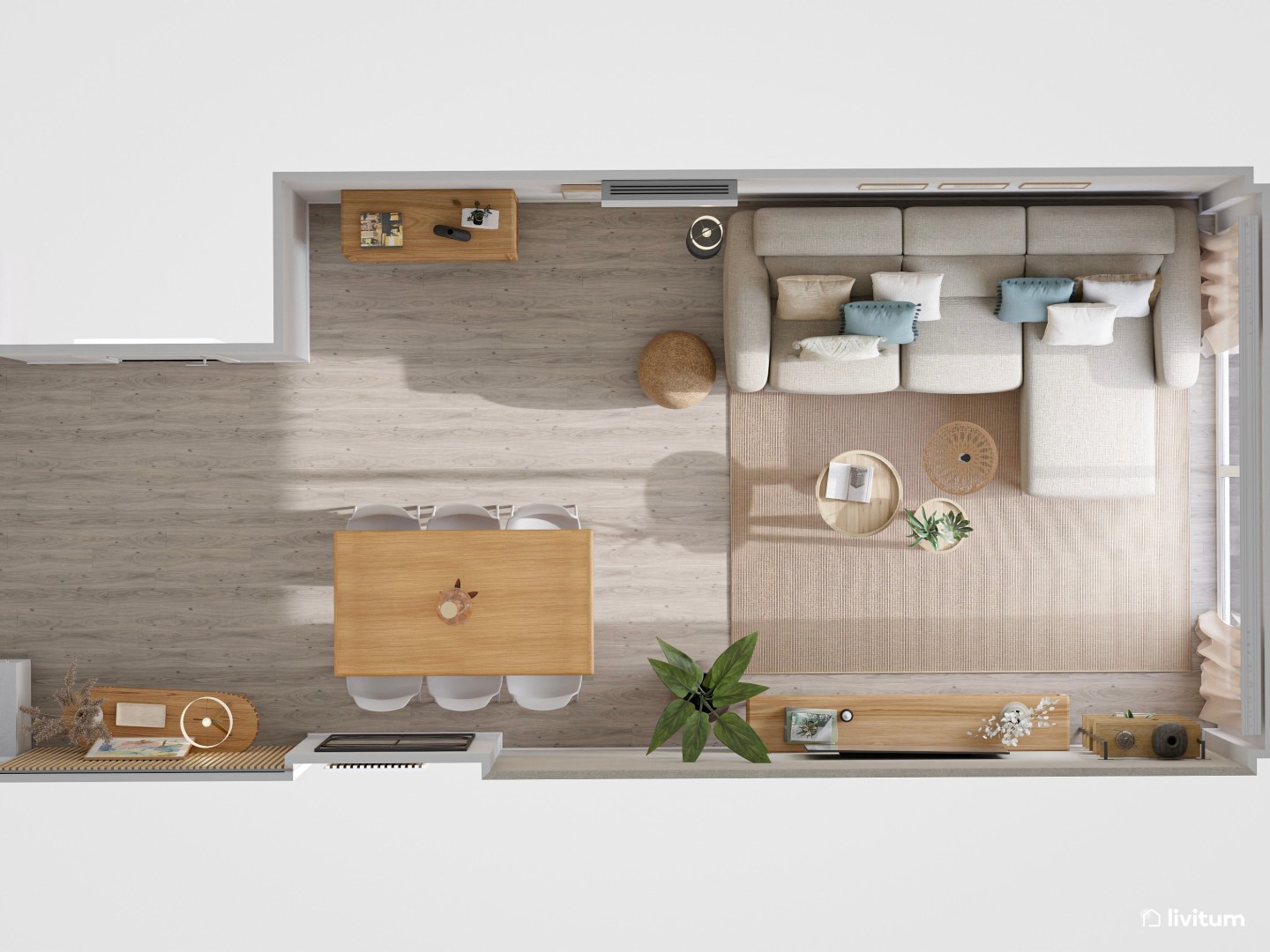 Salón comedor de diseño elegante con toques rústicos - Livitum.com