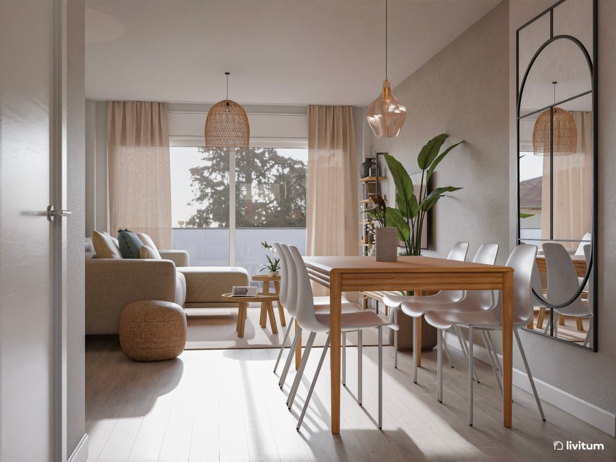 Salón comedor de diseño elegante con toques rústicos - Livitum.com