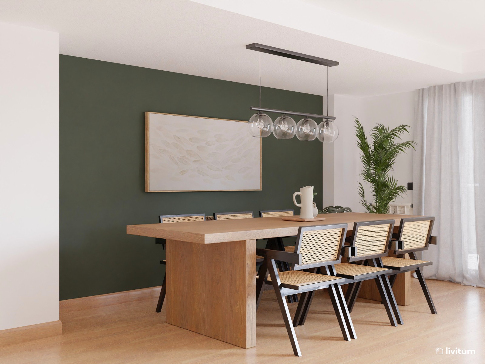 Salón comedor de estilo moderno en madera y verde - Livitum.com
