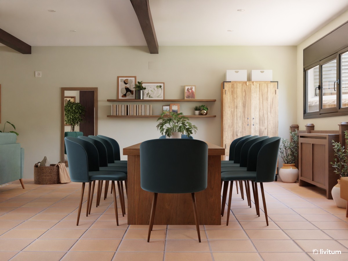 Salón comedor de estilo nórdico y colonial con mucho color - Livitum.com