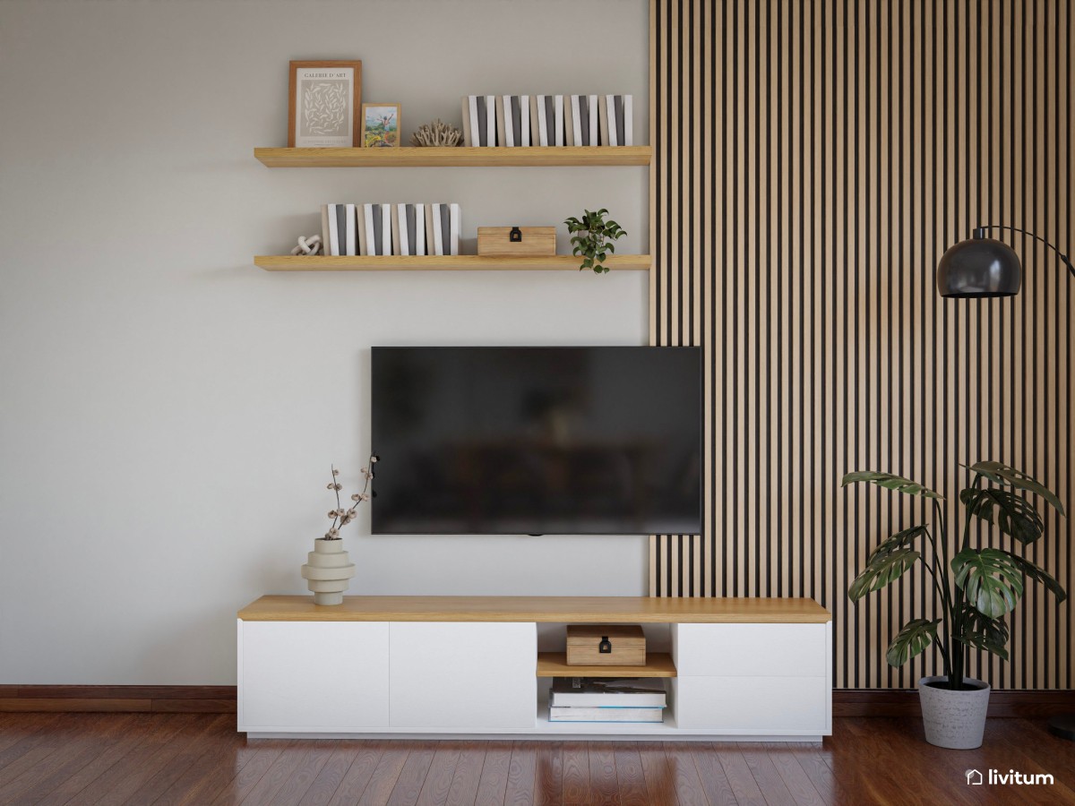 Salón comedor moderno y elegante con mesa en roble oscuro - Livitum.com
