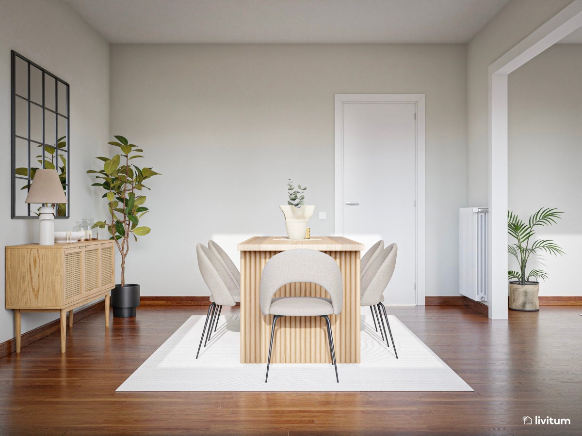 Salón comedor moderno y elegante con mesa en roble oscuro - Livitum.com