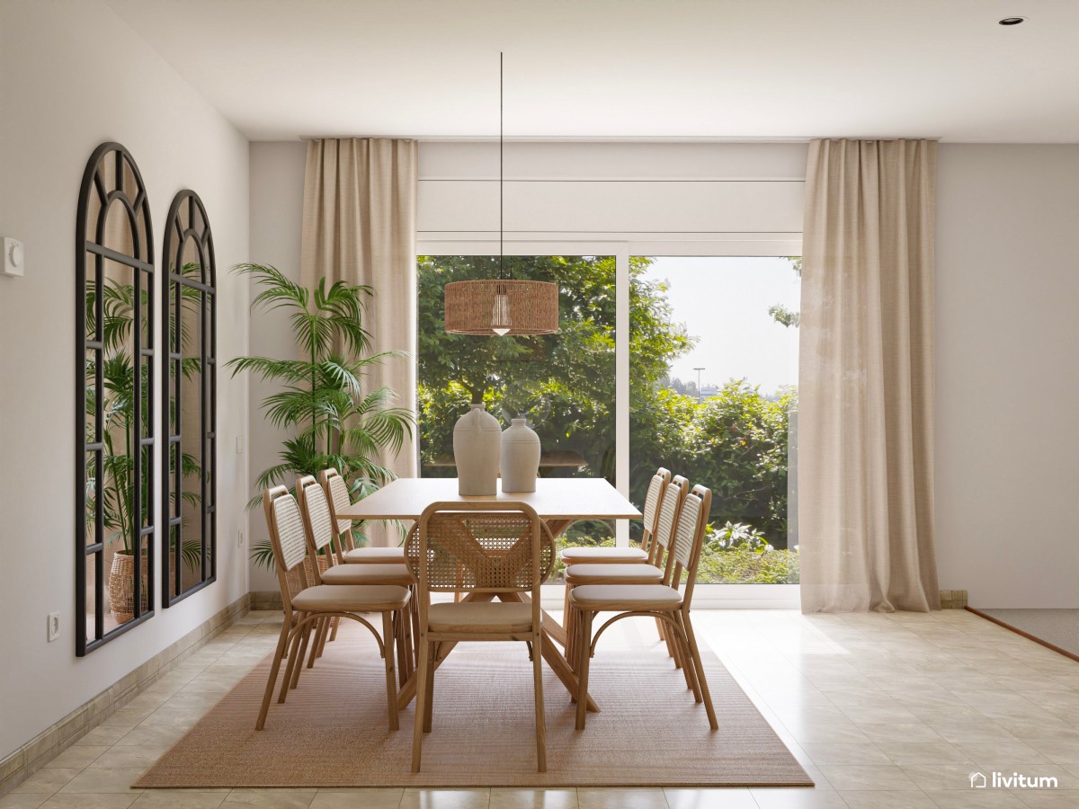 Salón comedor nórdico-rústico en tonos suaves y detalles elegantes ...
