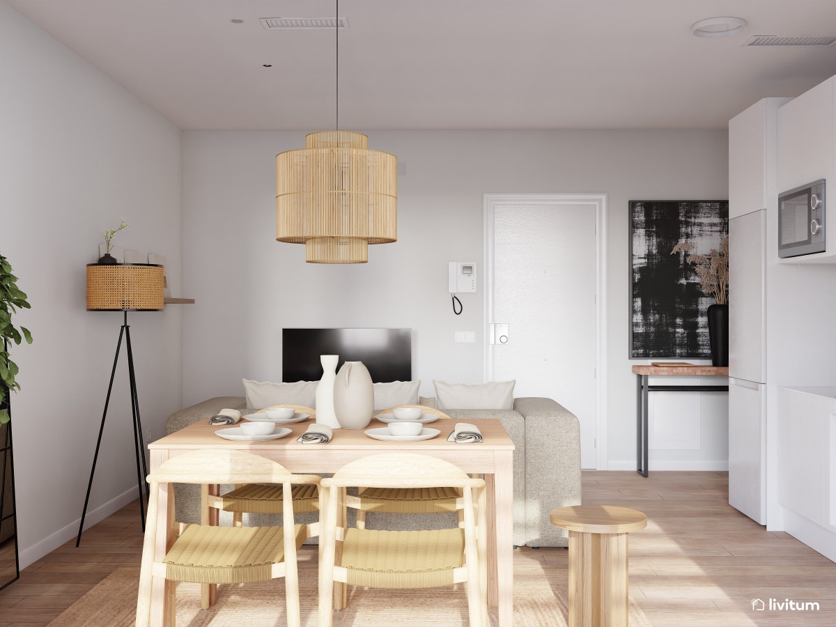 Salón comedor rústico y moderno con muchos detalles - Livitum.com