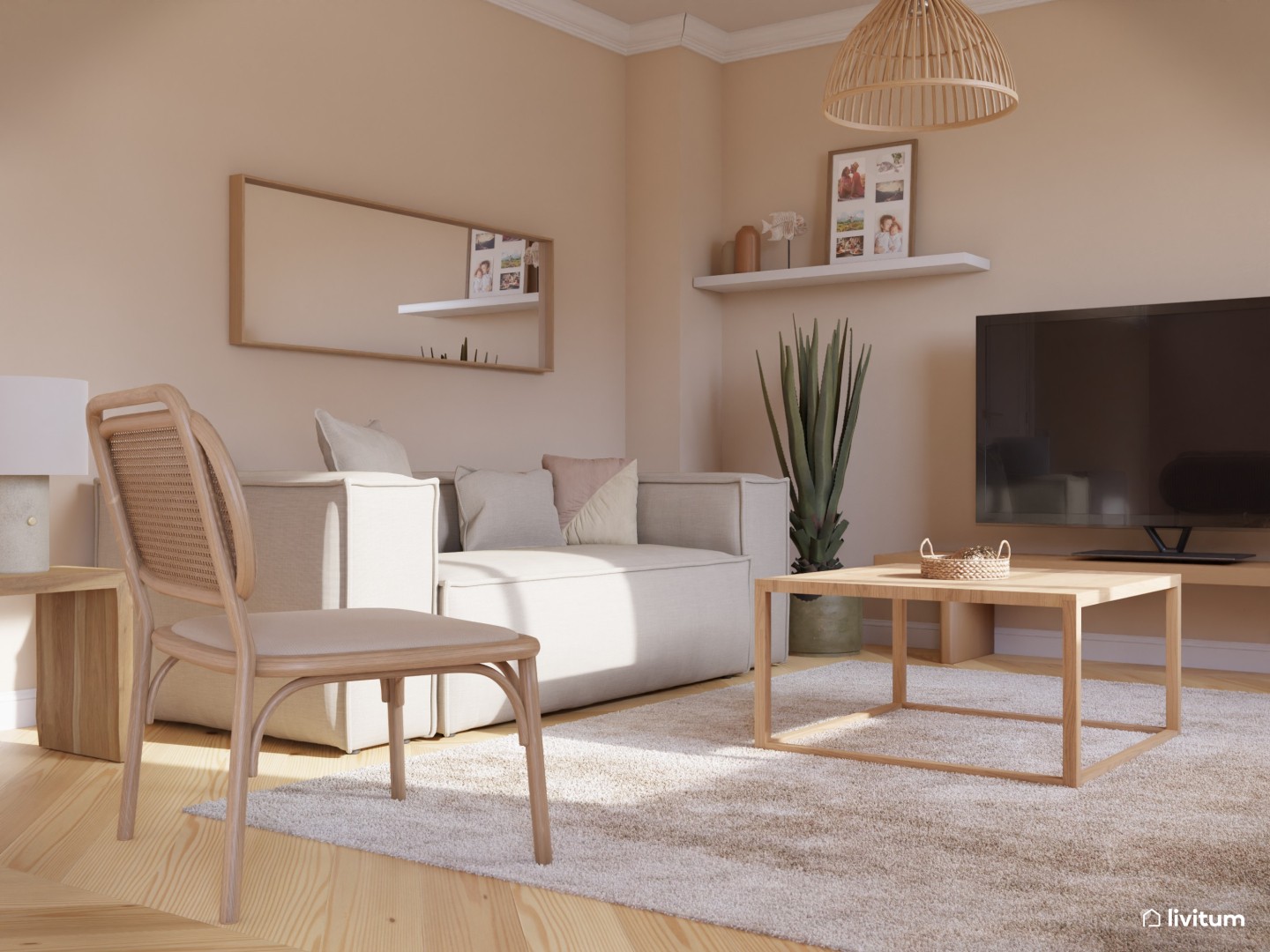 Salón ecléctico con tonos neutros - Livitum.com